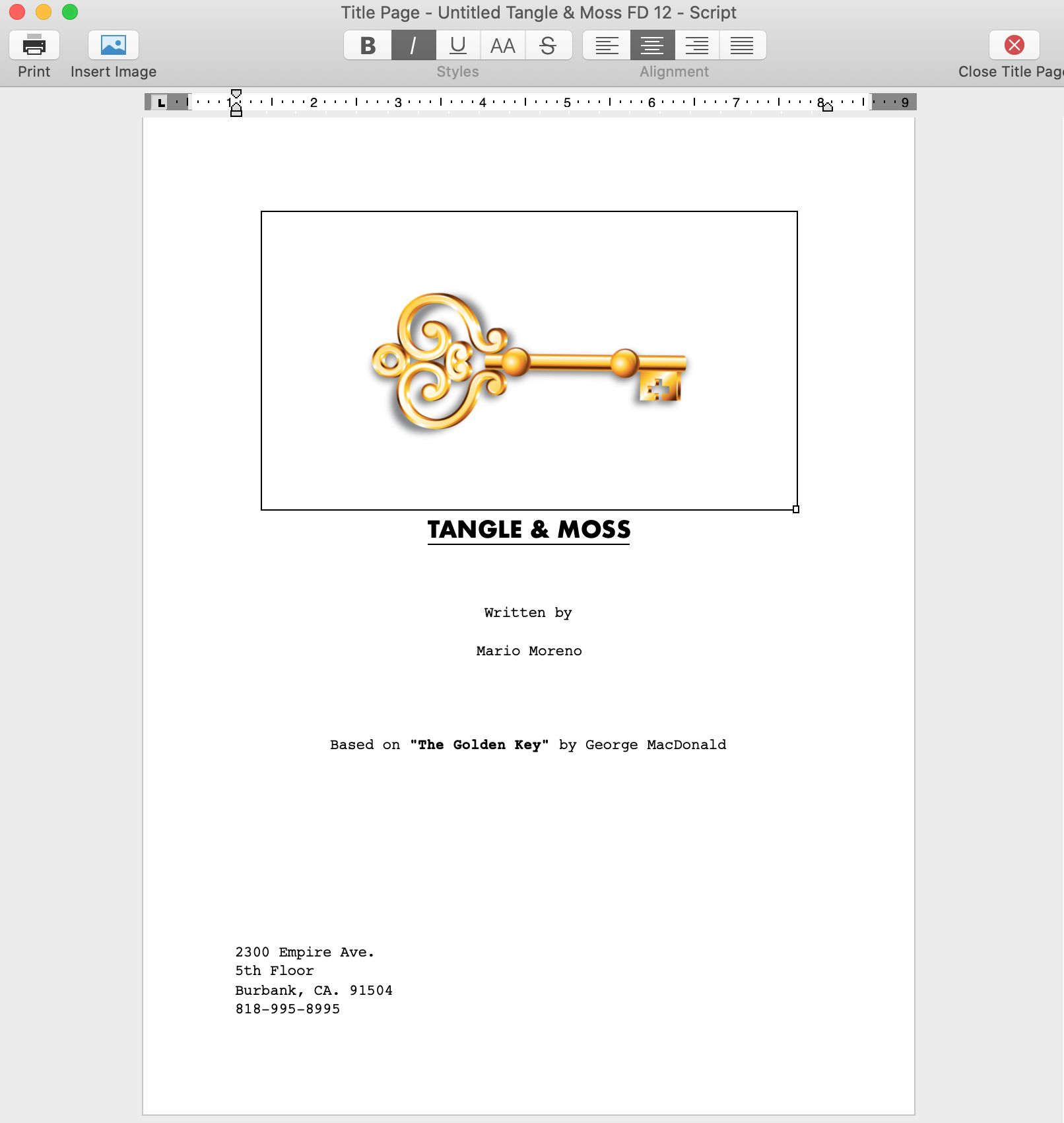 Creating Your Title Page With Final Draft 12 Bela Lampert